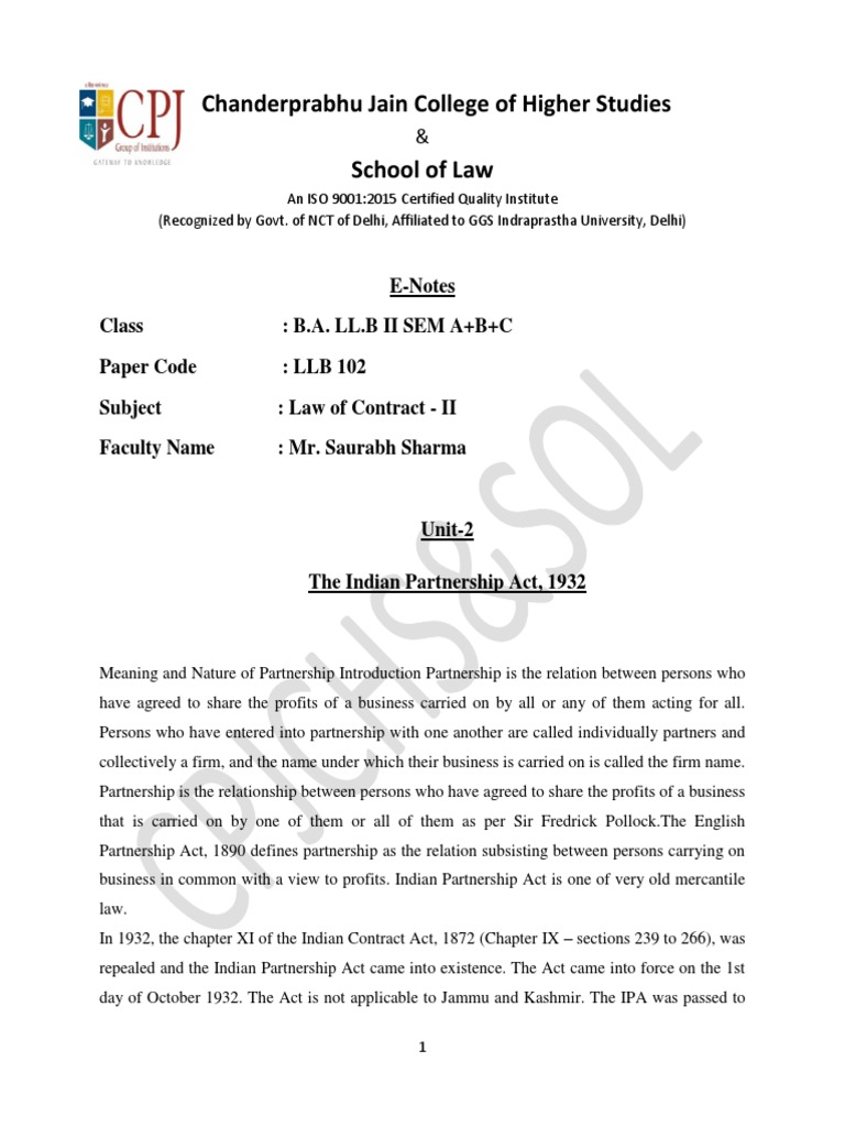 Indian Partnership Act Overview | PDF | Business | Finance & Money ...