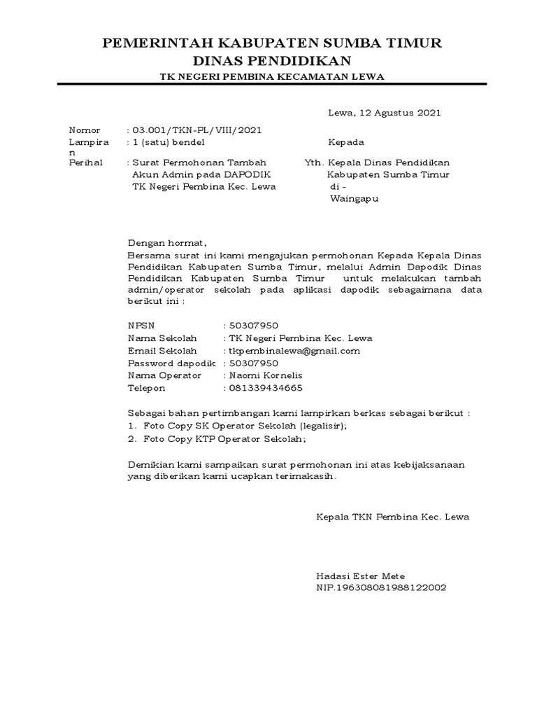 Surat Permohonan Tambah Admin | PDF