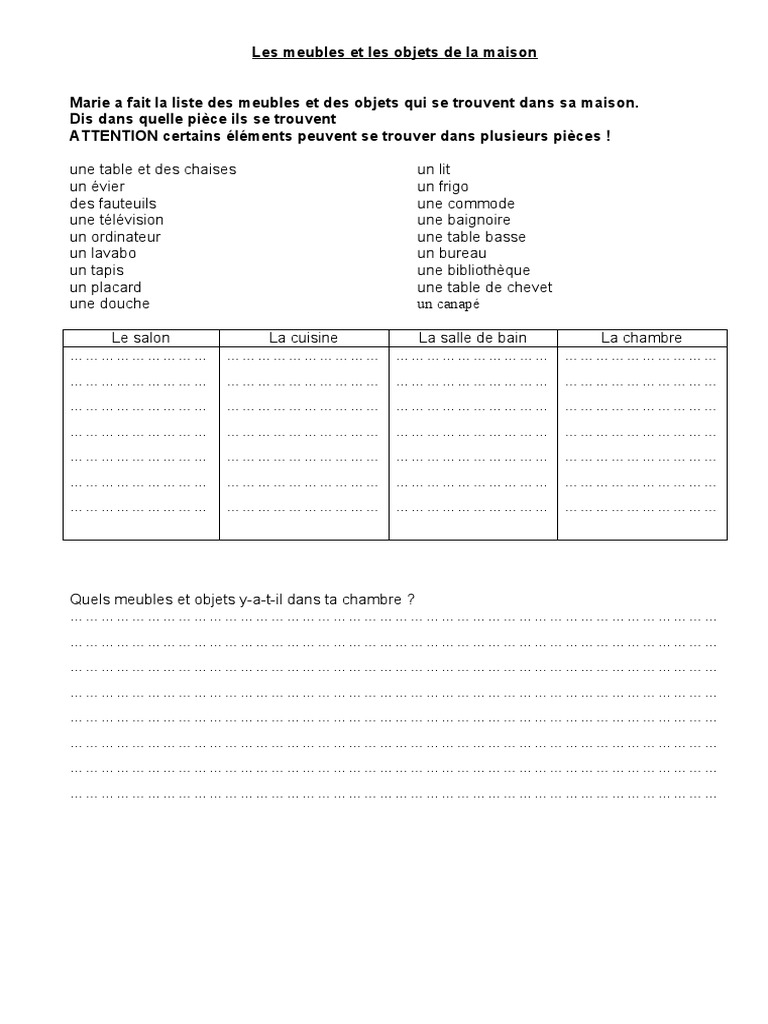 Les Meubles Et Les Objets de La Maison | PDF