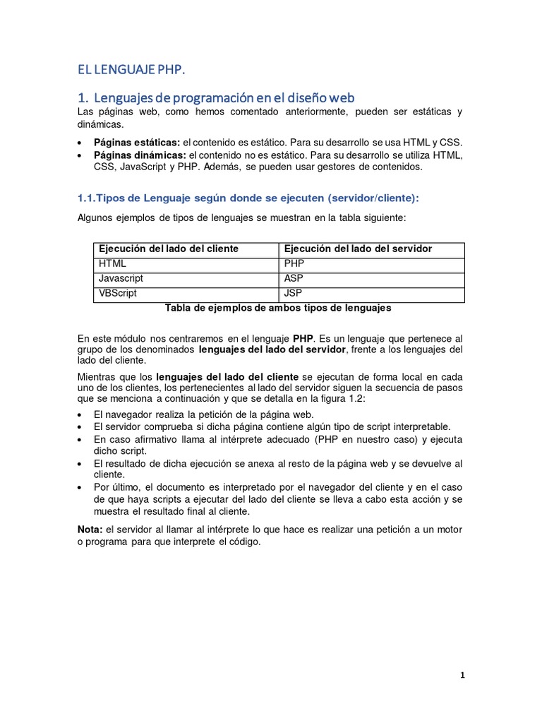 Tema 1 Lenguaje PHP | PDF | Php | Redes