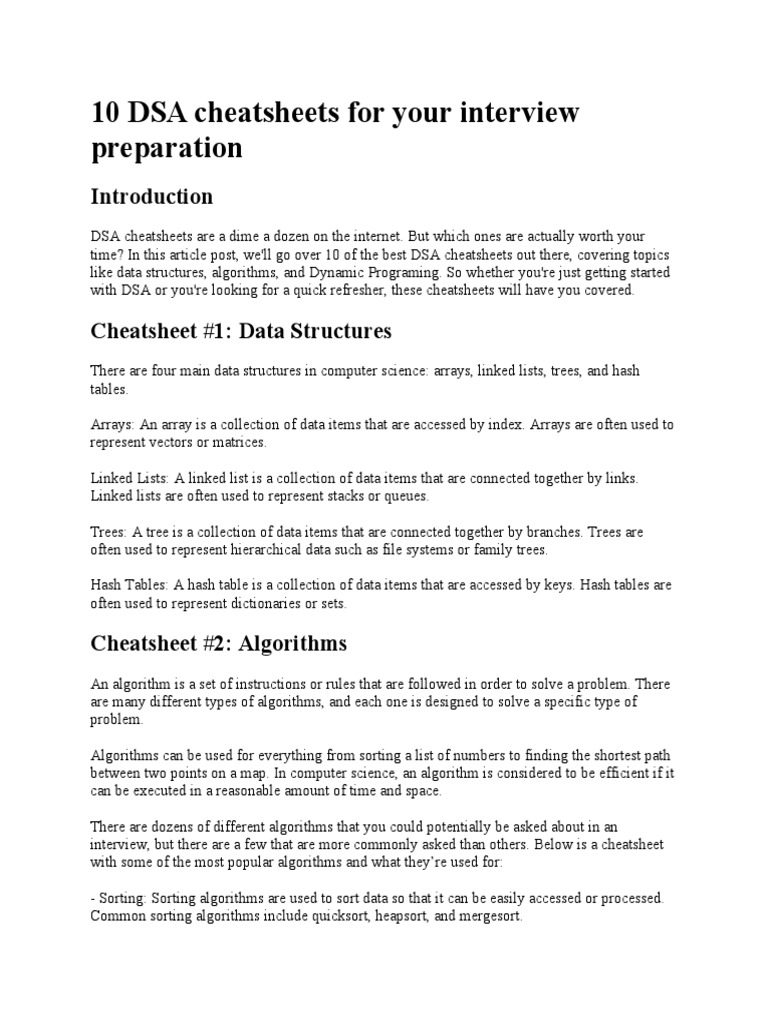 10 DSA Cheatsheets For Your Interview Preparation | PDF | Dynamic Programming | Array Data Structure