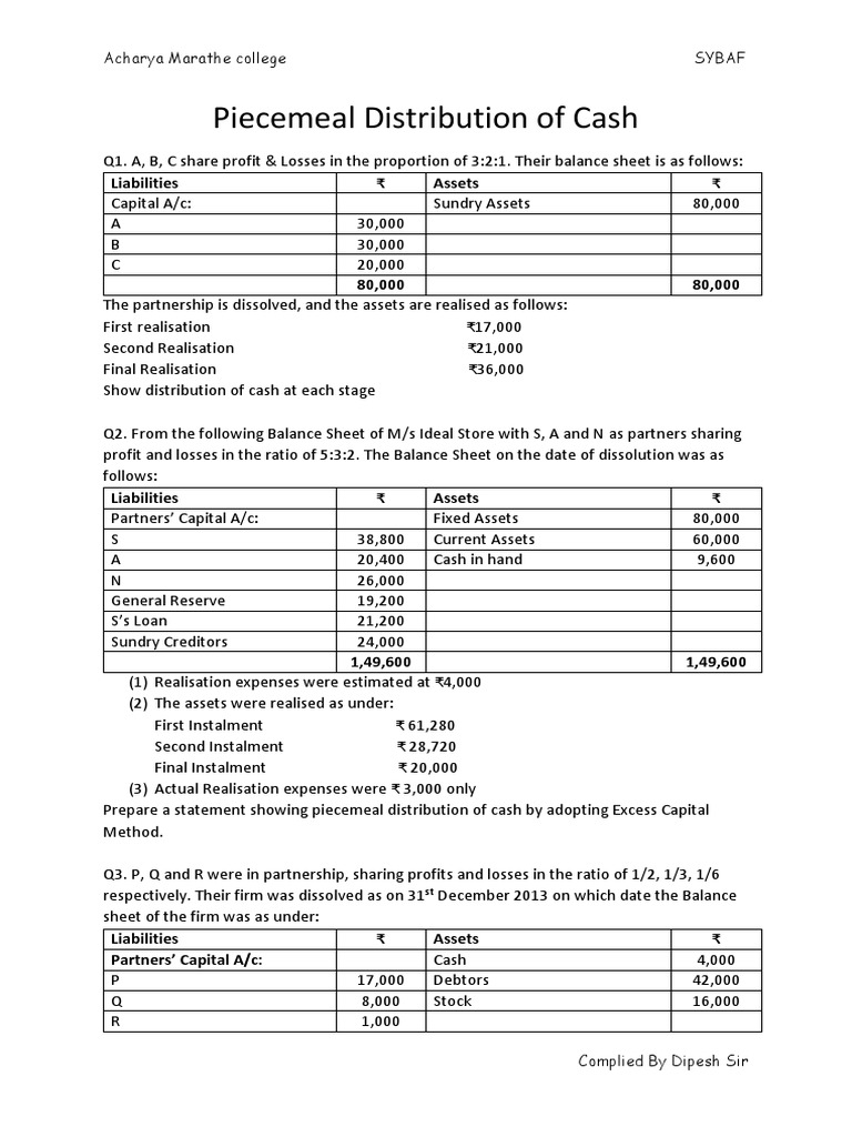 Piecemeal Distribution of Cash | PDF | Balance Sheet | Expense