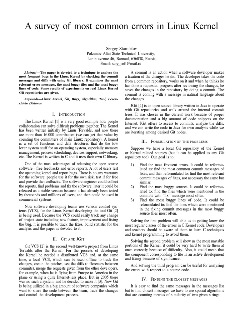 A Survey of Most Common Errors in Linux Kernel | PDF | Software Bug ... A Survey of Most Common Errors in Linux Kernel | PDF | Software Bug ...