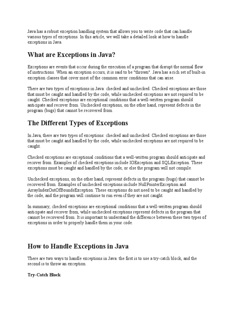 Exceptions in Java | PDF | Class (Computer Programming) | Programming