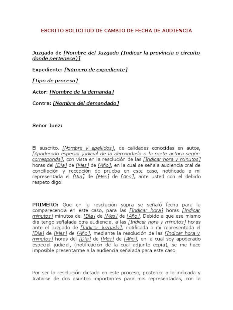 1 - Escrito Solicitud de Cambio de Fecha de Audiencia | PDF | Justicia | Crimen y violencia