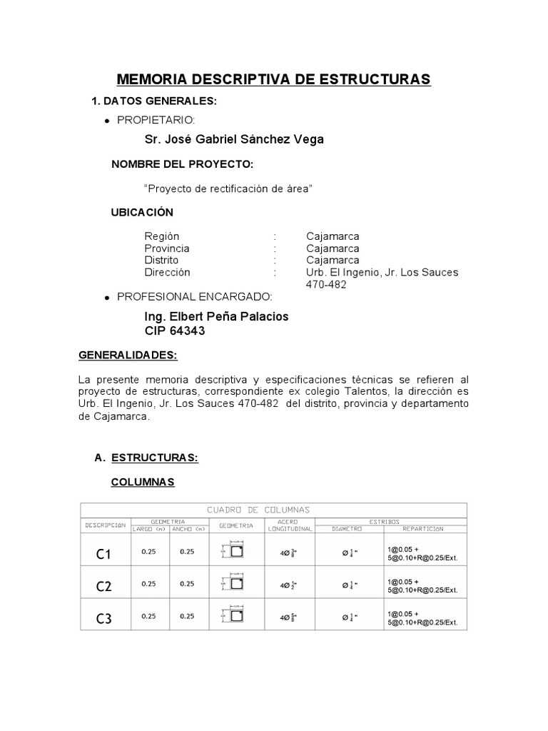 Memoria Descriptiva de Estructuras | PDF