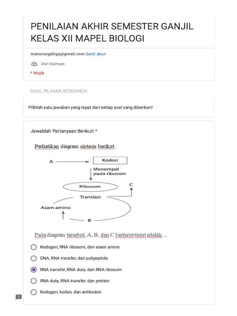 Penilaian Akhir Semester Ganjil Kelas Xii Mapel Biologi | PDF
