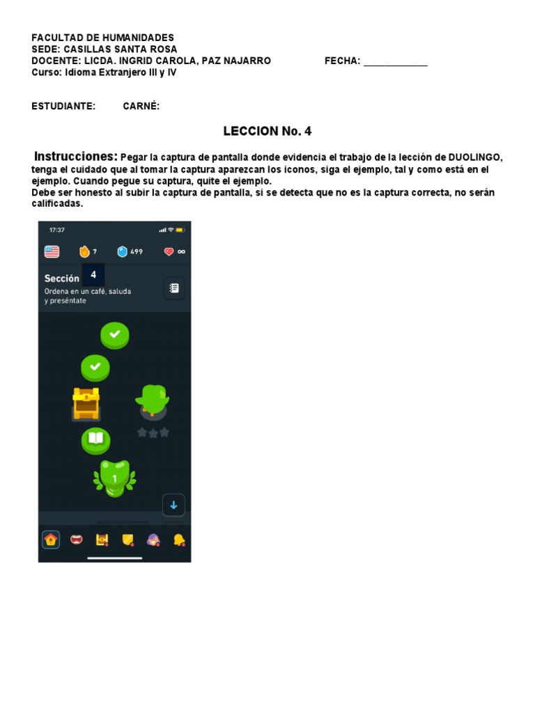 Leccion de Duolingo No. 4 | PDF