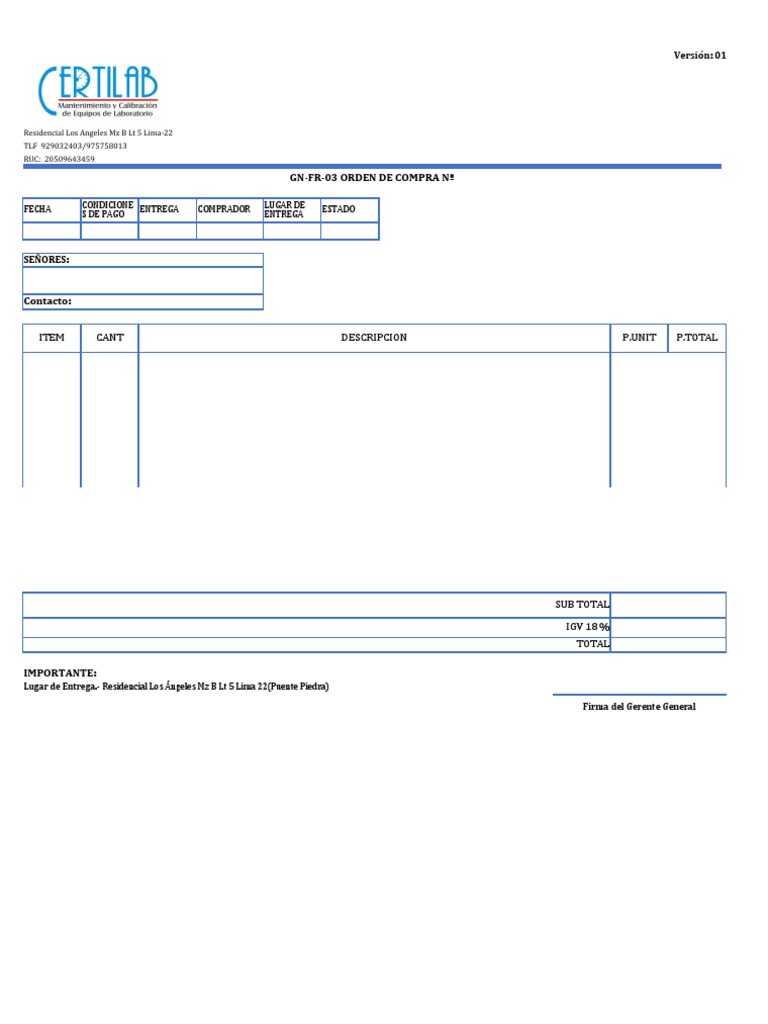 GN-FR-03 Orden de Compra | PDF