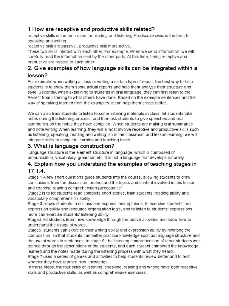 1 How Are Receptive and Productive Skills Related? | PDF | Reading Comprehension | Teaching Method