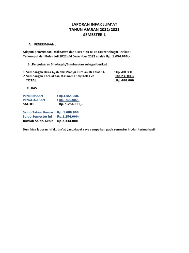 Laporan Infak Jum | PDF | Pengelolaan Keuangan & Uang | Sains & Matematika