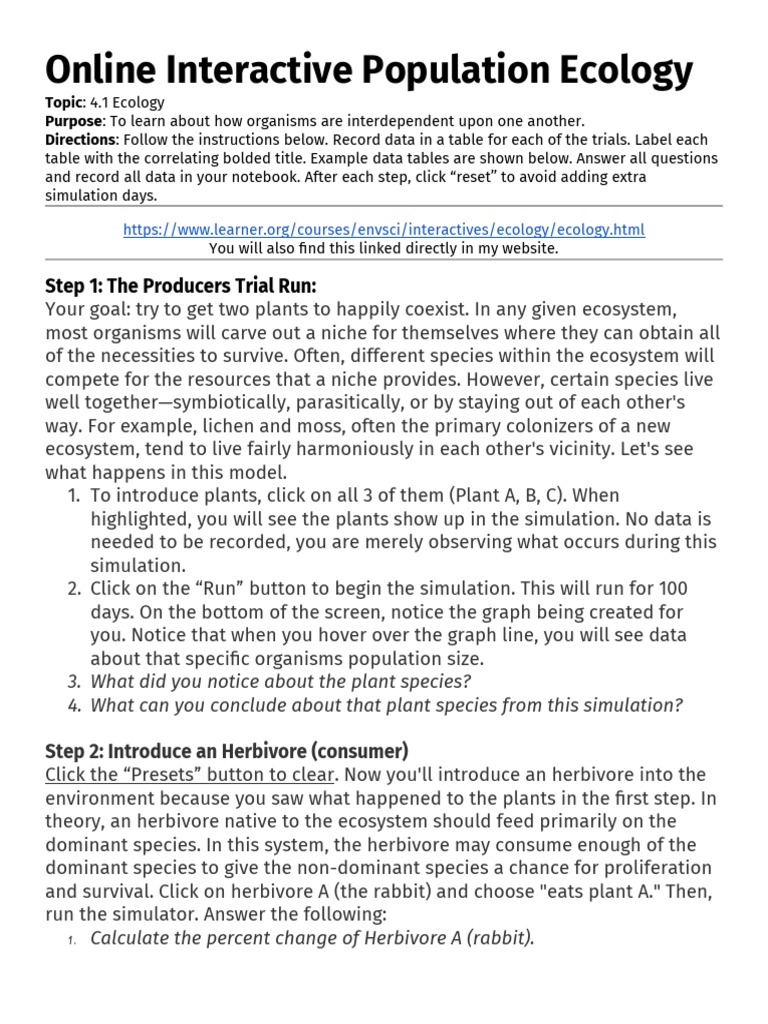 Interactive Population Ecology Guide | PDF | Herbivore | Food Web