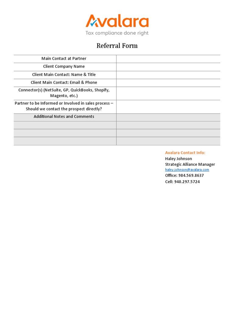 Avalara Partner Referral Form | PDF Avalara Partner Referral Form | PDF
