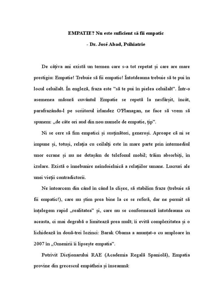 EMPATIE - Nu Este Suficient Să Fii Empatic | PDF