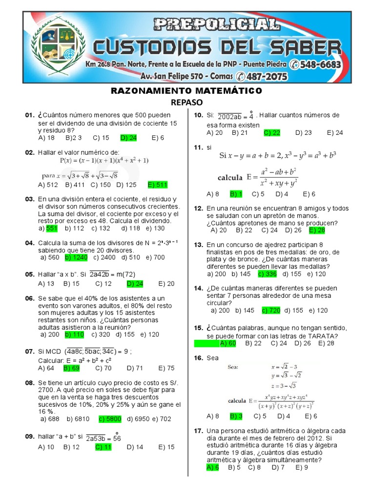 MATEMATICAS Repaso I 17102022 | PDF