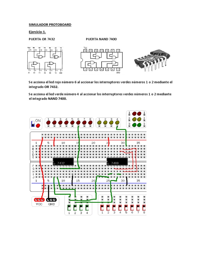 Simulador Protoboard - Ejercicios | PDF | Puerta lógica | Tecnología digital