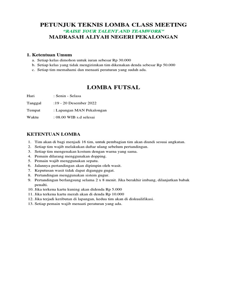 Juknis Classmeet Final | PDF