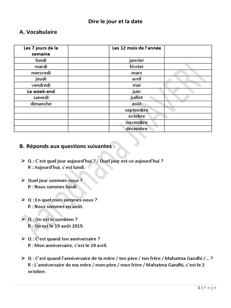 Dire Le Jour Et La Date | PDF