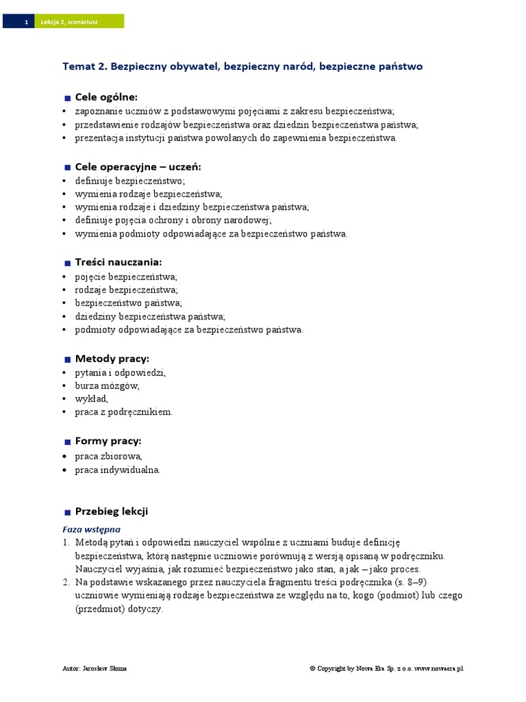 Scenariusz Lekcji Temat 2 | PDF