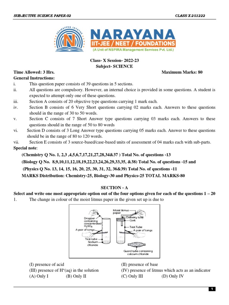 01 Subjective Test 02 X Science 25122022 Qp Pdf Rust Chlorine 2632