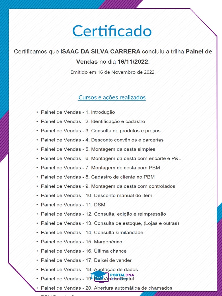 Certificado Painel de Vendas | PDF