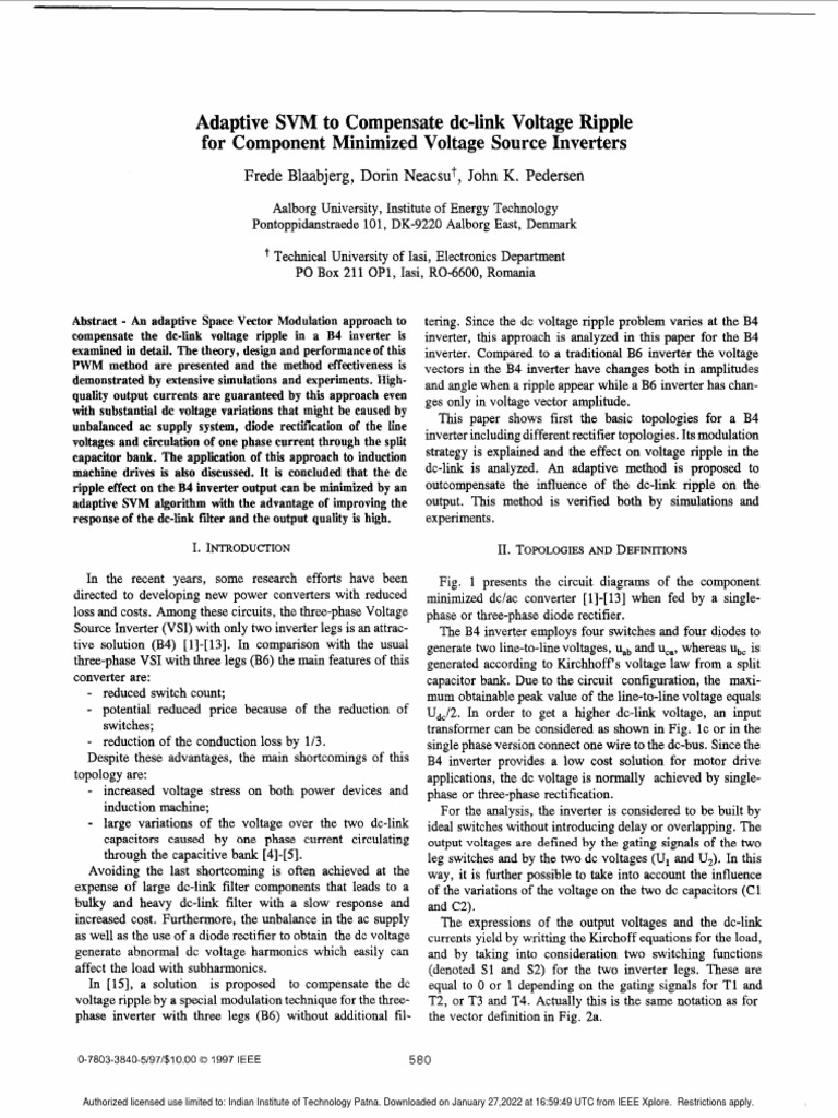 Adaptive SVM To Compensate DC-link Voltage Ripple For Component Minimized Voltage Source ...