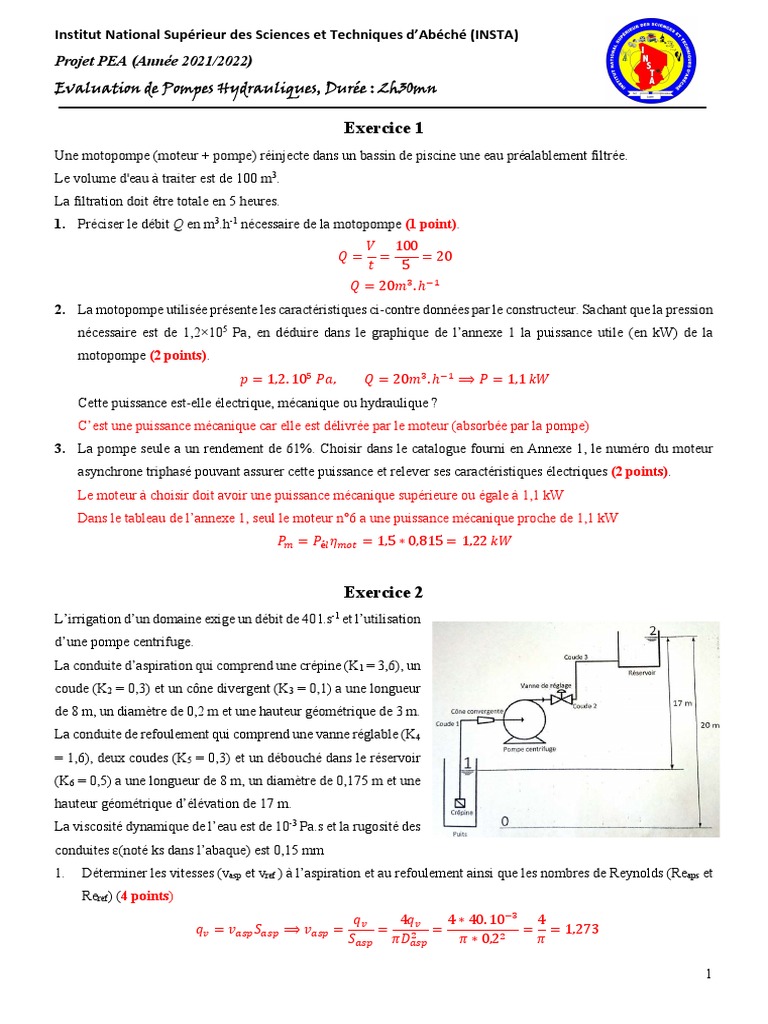 Évaluation des Pompes Hydrauliques INSTA | PDF | Gaz | Dynamique ...