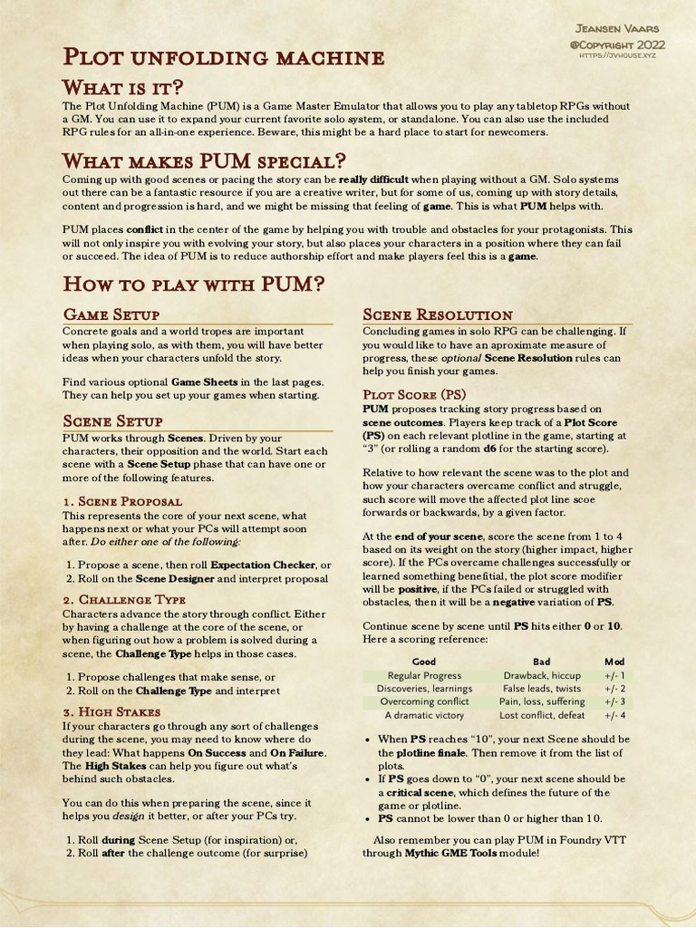 Plot Unfolding Machine - Rev25 | PDF | Role Playing Games