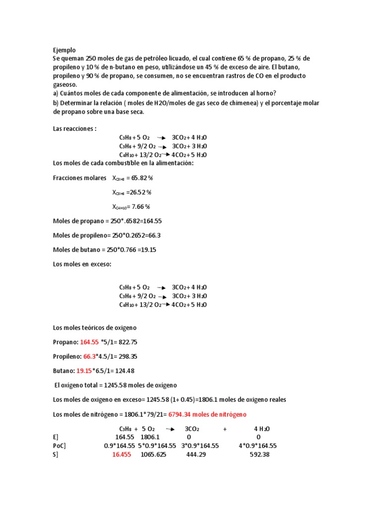 Ejemplo COMBUSTION | PDF | Propano | Combustión