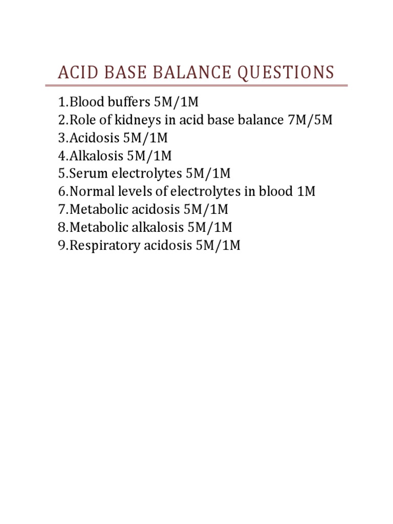 Acid-Base Balance QUESTIONS | PDF