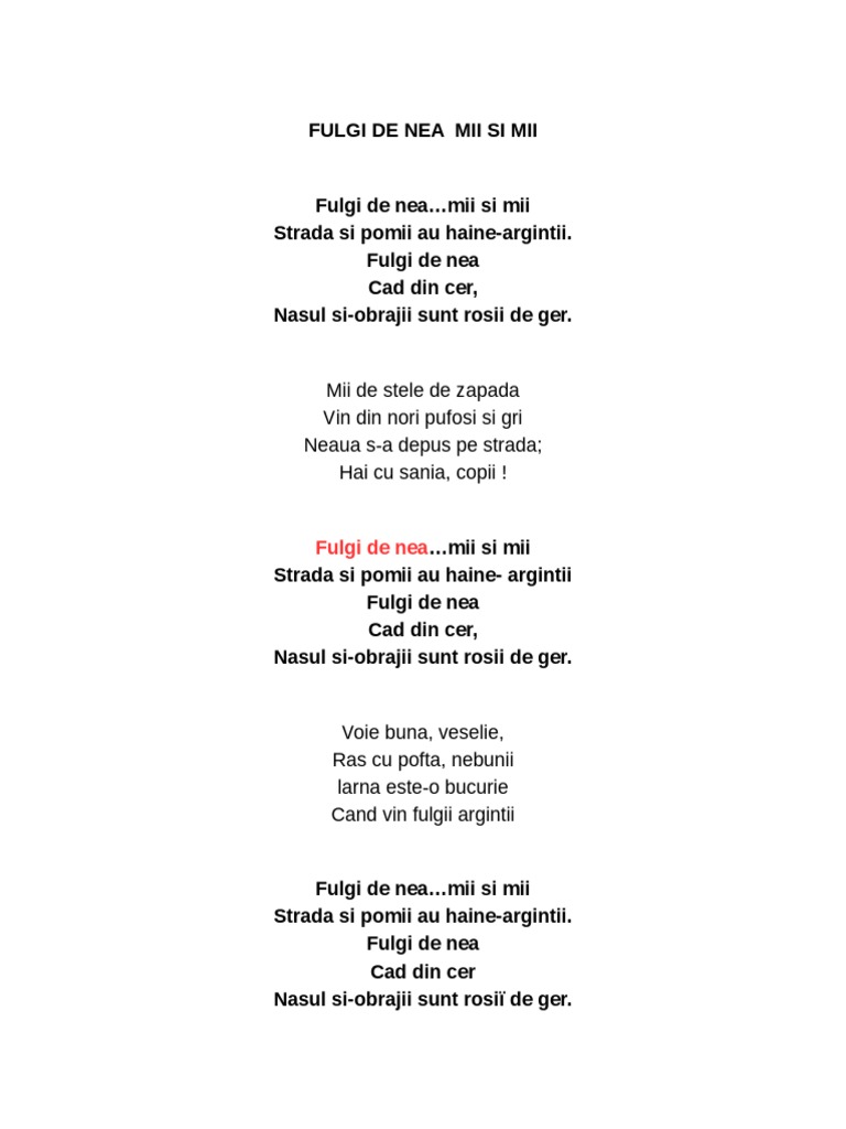 Versuri Fulgi de Nea | PDF