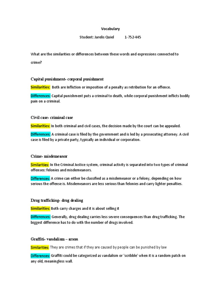 Vocabulary Similarities Differences | PDF | Felony | Crime & Violence