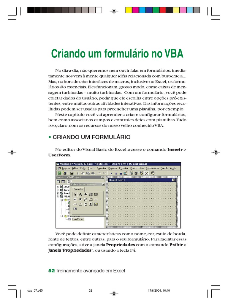 Criando Um Formulário No VBA | Download grátis PDF | Microsoft Excel ... Criando Um Formulário No VBA | Download grátis PDF | Microsoft Excel ...