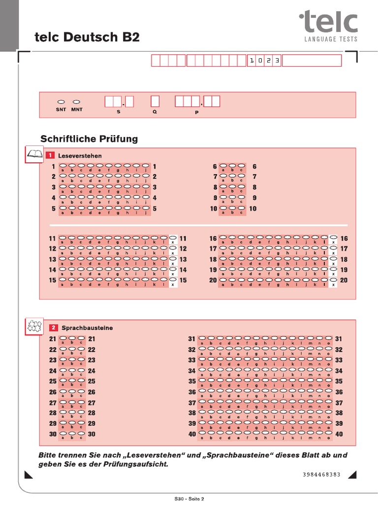 Antwortbogen Model | PDF
