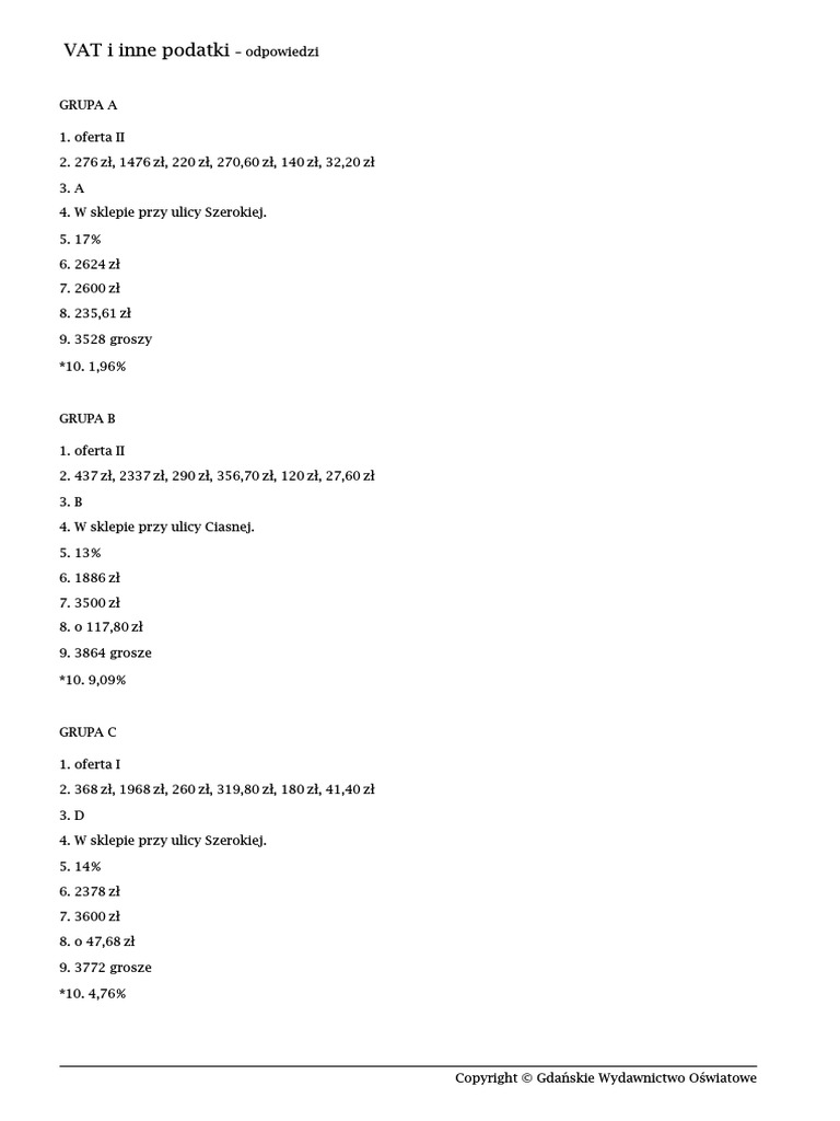 3.VAT I Inne Podatki Odpowiedzi | PDF