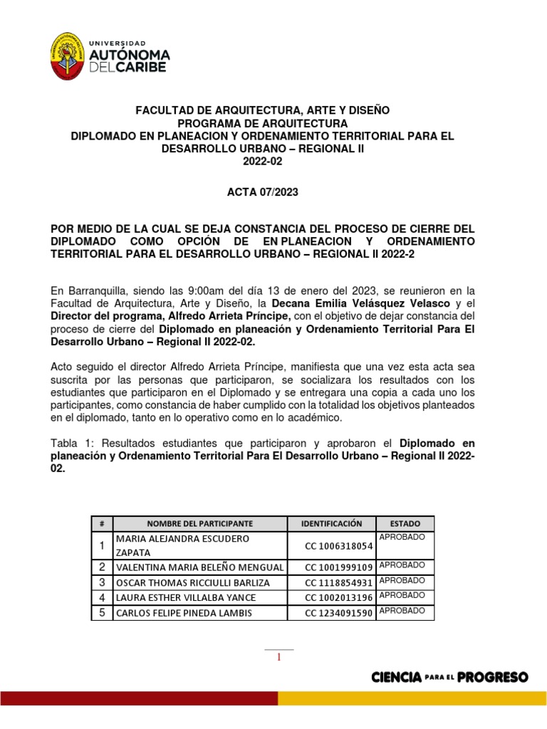 Acta de Finalización Planeación X 2022-02 | PDF