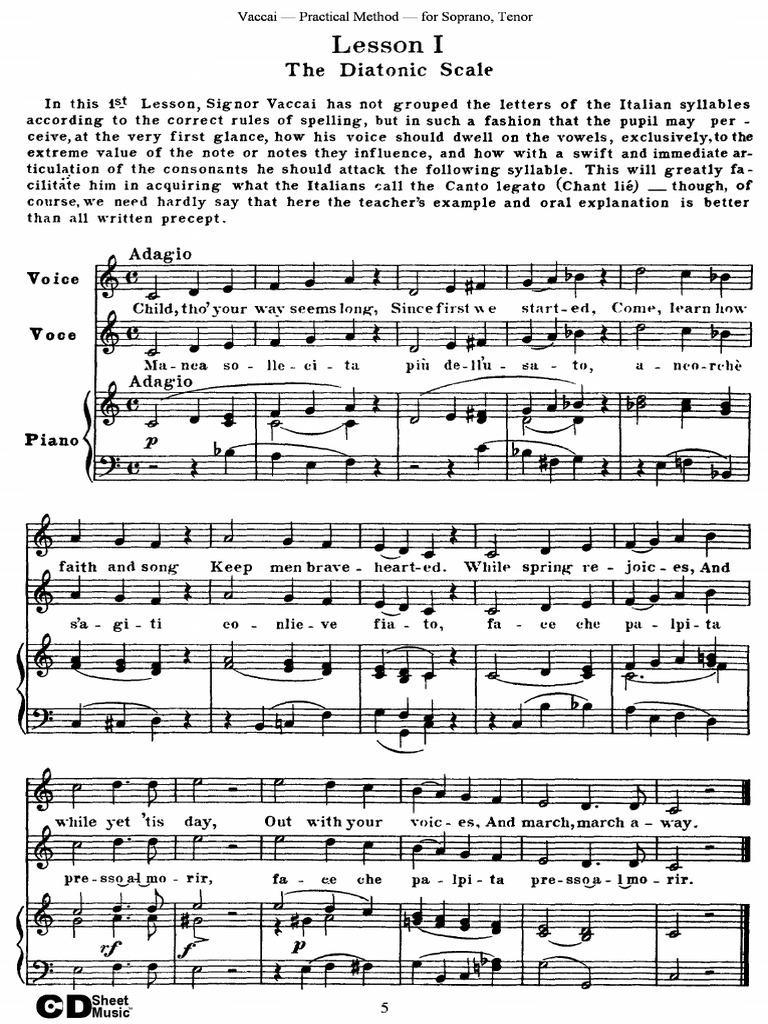 Lesson I - IV Song 2 - Vaccai - Practical Method - For Soprano, Tenor | PDF