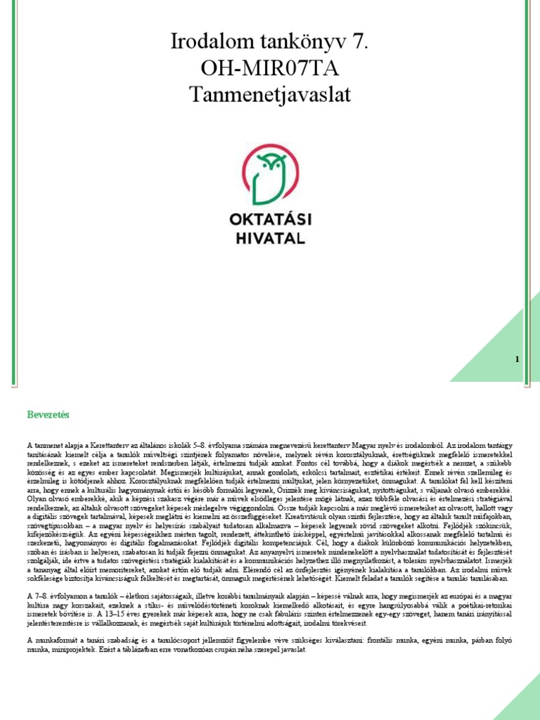 OH-MIR07TA Irodalom 7 Tanmenet | PDF