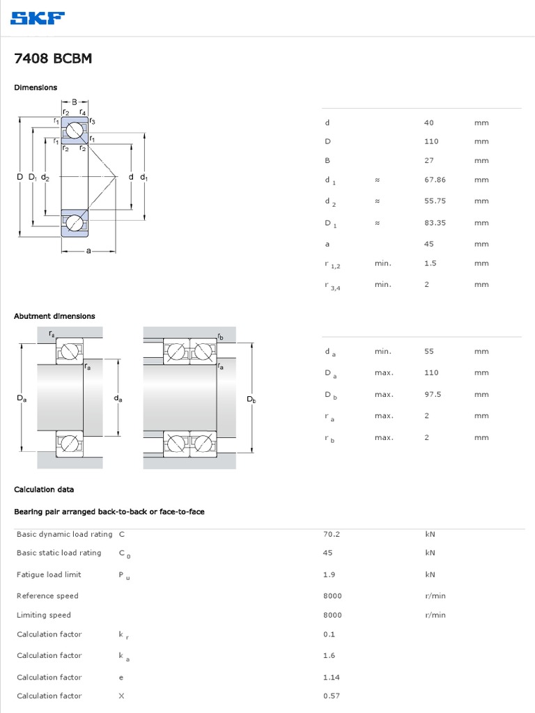 Single Row Angular Contact Bearing 7408 BCBM | PDF | Mechanical ...