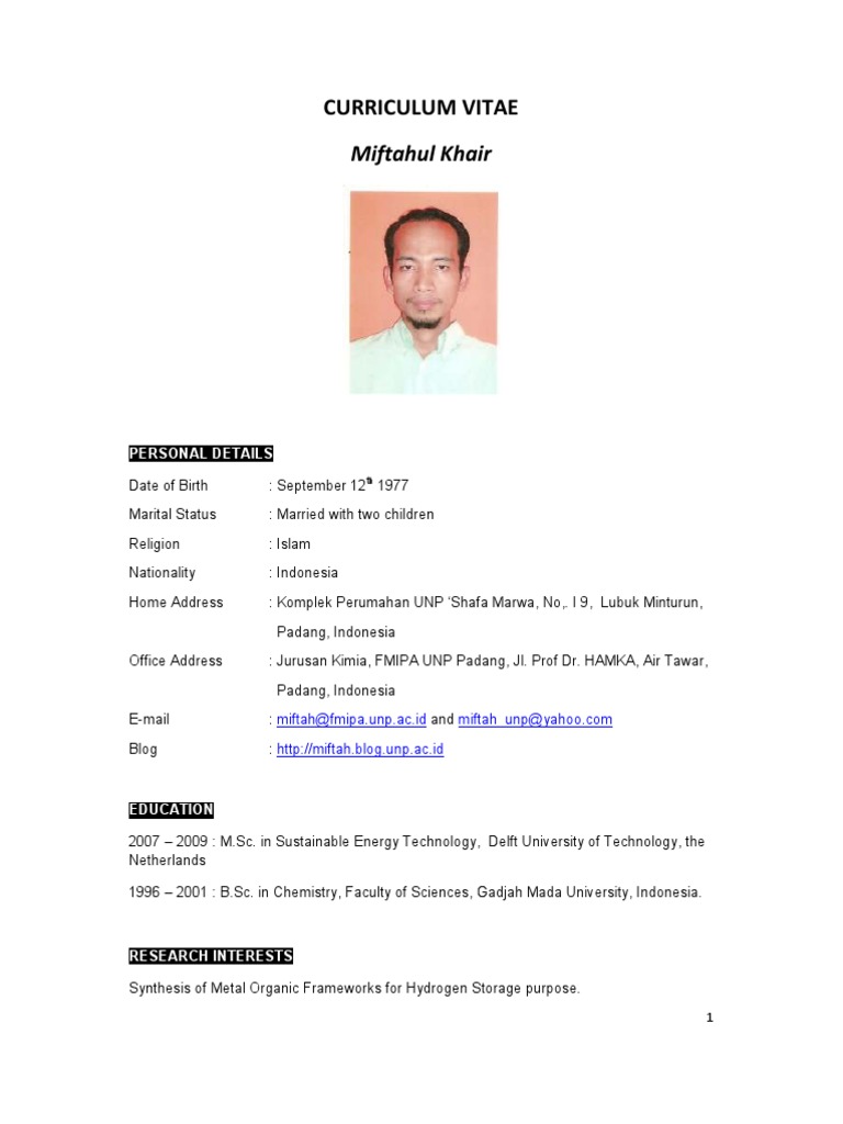 Curriculum Vitae | PDF | Chemistry | Physical Sciences