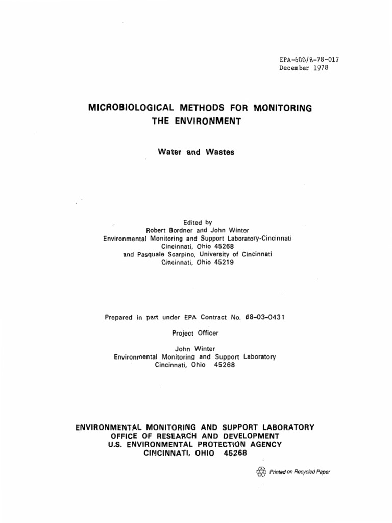 Microbiological Methods For Monitoring The Environment | PDF ...