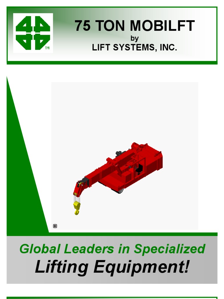75 Ton Mobilift Specifications Live | Steering | Elevator