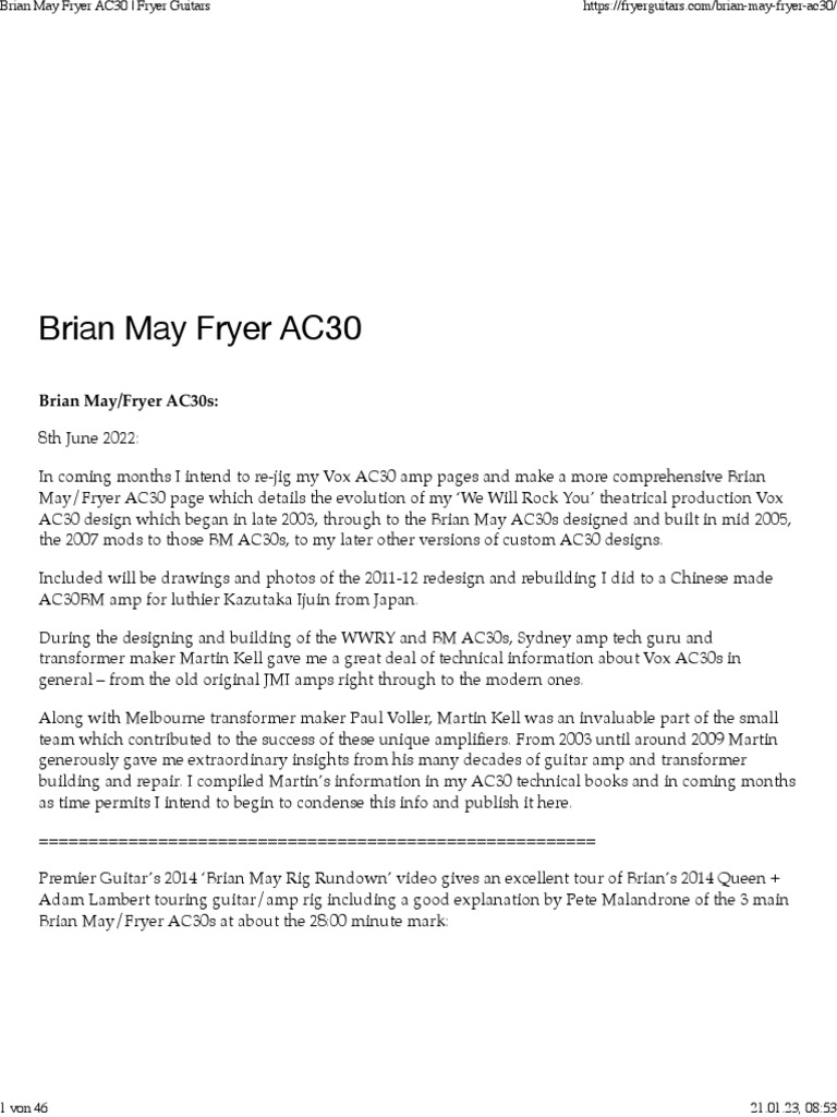 Brian May Fryer AC30 Fryer Guitars | PDF | Rectifier | Amplifier