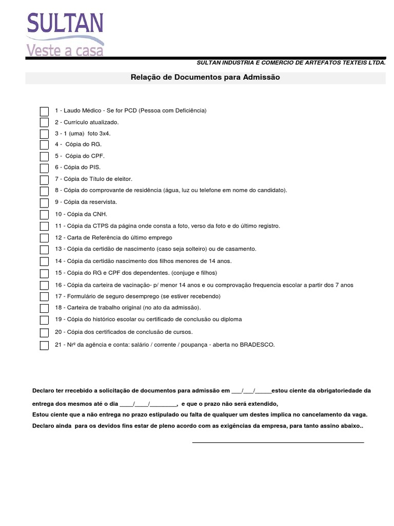 Documentos Necessários Para Admissão Pdf Direito