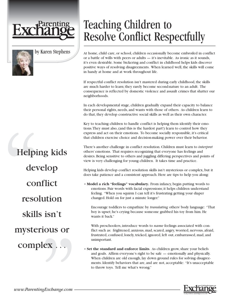 Teaching Kids To Resolve Conflicts Respectfully | PDF | Conflict ...