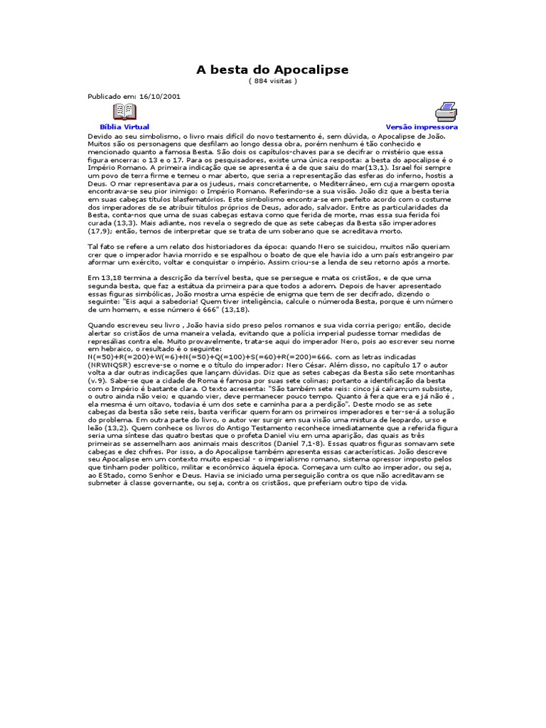 A Besta Do Apocalipse | PDF | A Besta (Apocalipse) | Livro do Apocalipse