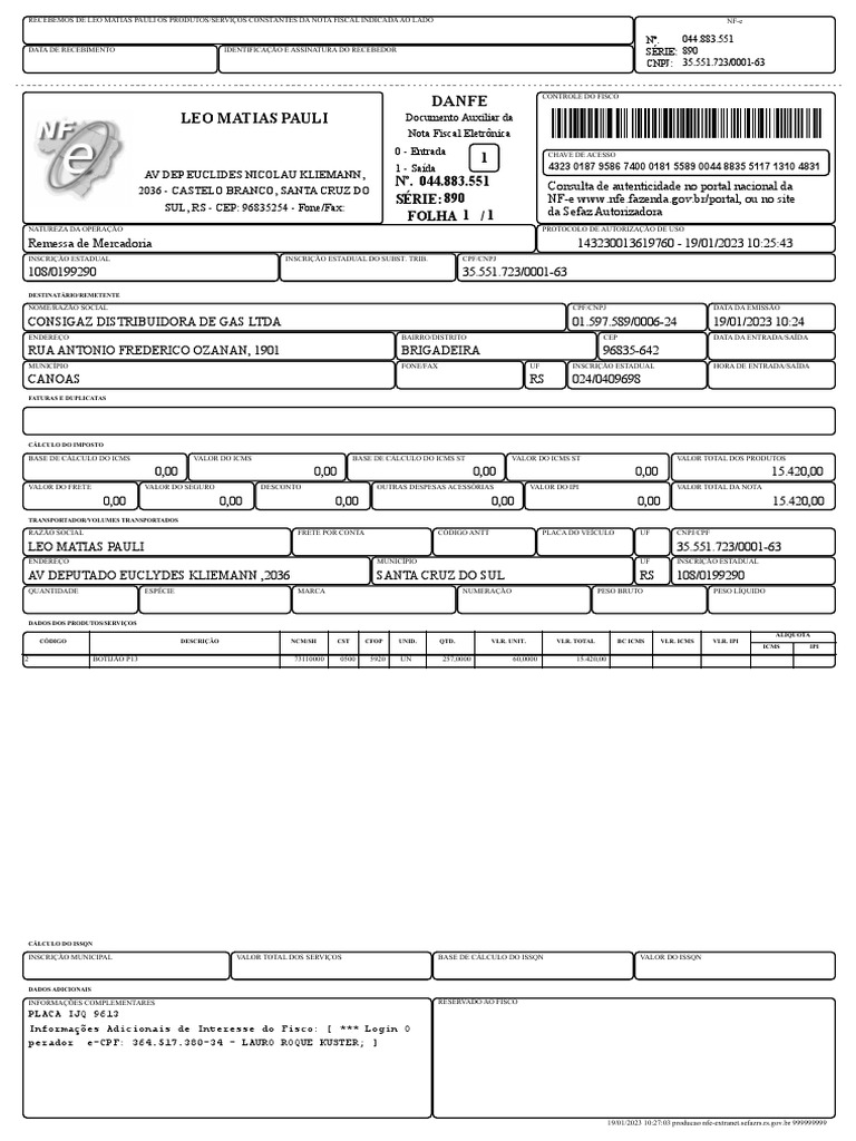 Danfe - PDF LÉO | PDF | Recibo | Documento