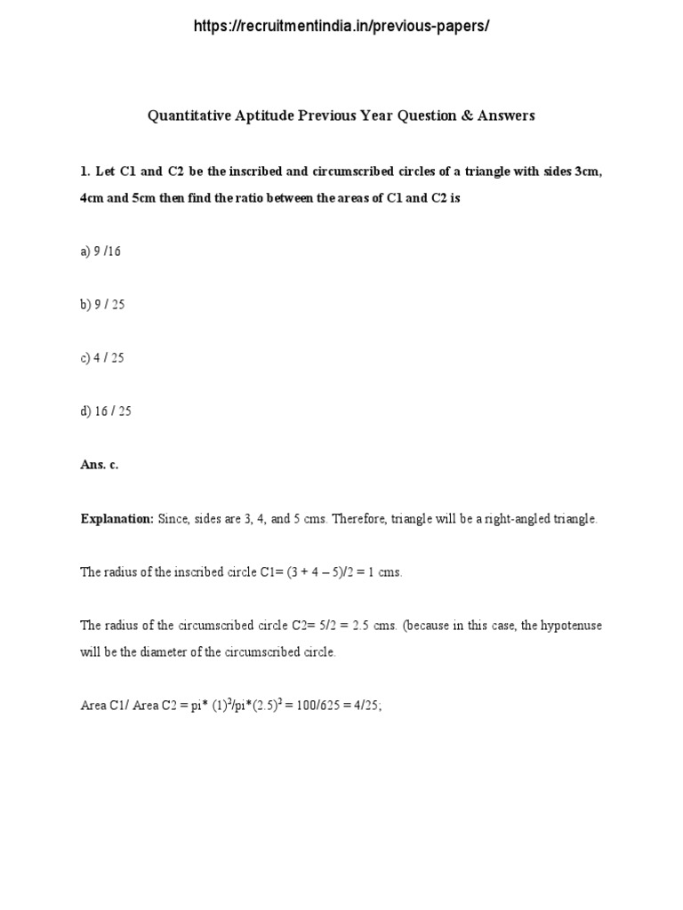 Quantitative Aptitude Previous Papers Questions Answers | PDF | Elementary Mathematics ...