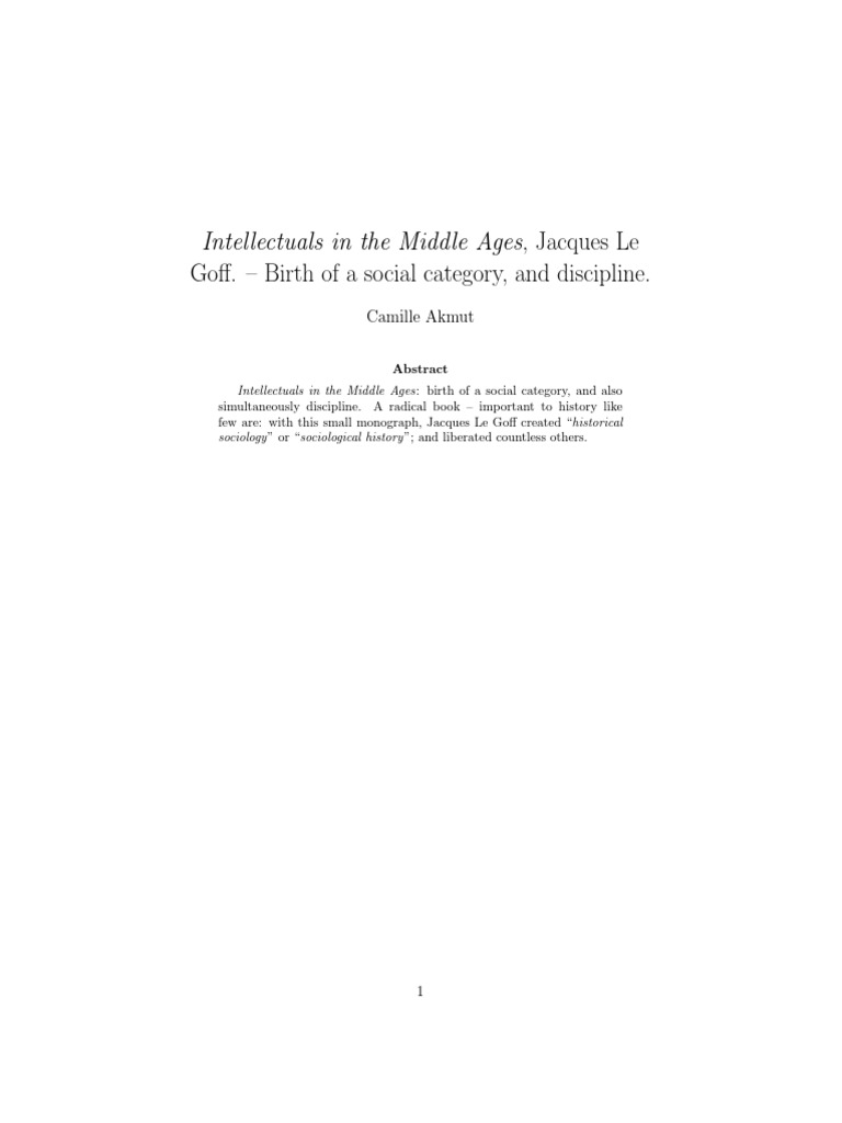 Intellectuals in The Middle Ages, Jacques Le Goff. - Birth of A Social ...