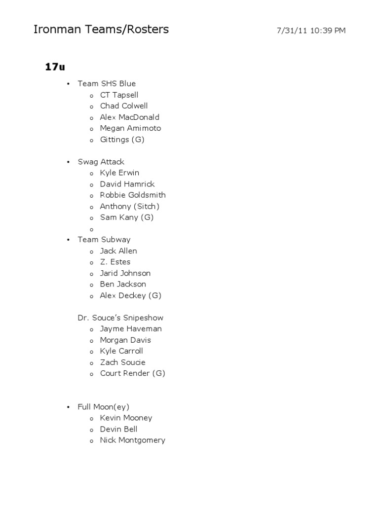 Ironman Teams and Rosters Overview | PDF